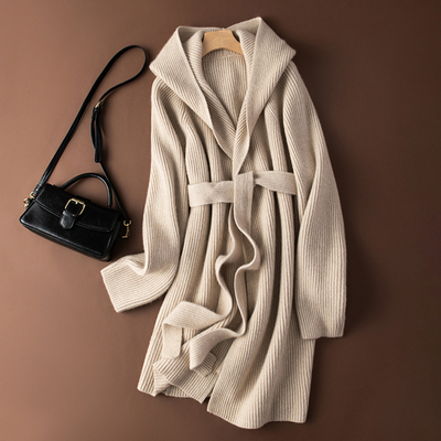 山羊绒重磅简约风格系带连帽外套