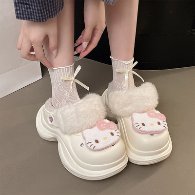 可爱猫咪包头棉拖鞋女秋冬季增高