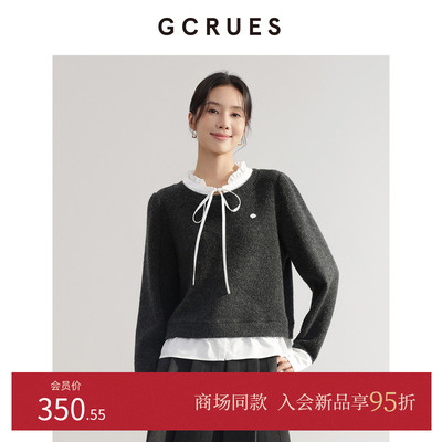 GCRUES假两件衬衫拼接卫衣女冬季