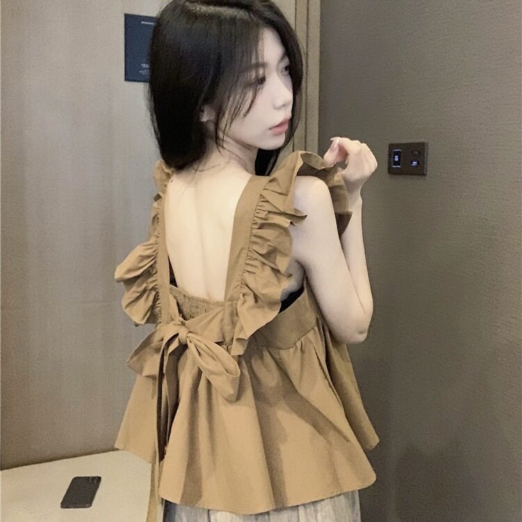 法式纯欲蝴蝶结别致无袖背心衬衫女春夏季设计感小众宽松显瘦上衣