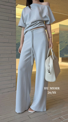 HUMSMR正版2026春季新款韩版洋气简约极简风纯色垂感阔腿休闲裤女