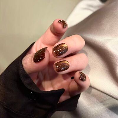 日本进口秋冬热门咖色琥珀美甲碎钻猫眼胶emena 1323懒猫nono同款