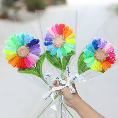 成品彩虹扭扭棒花束太阳花七彩创意小清新520网红花束独特儿童节