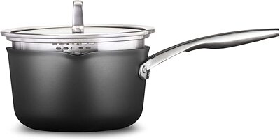 美国代购Calphalon Premier Saucepan 硬质氧化铝不粘汤锅滤水蓝