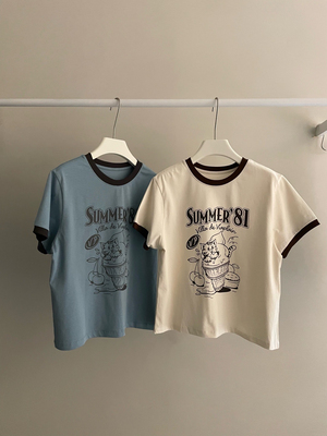 2024春夏新款韩版handwash33家撞色宽松卡通时尚印花圆领短袖T恤