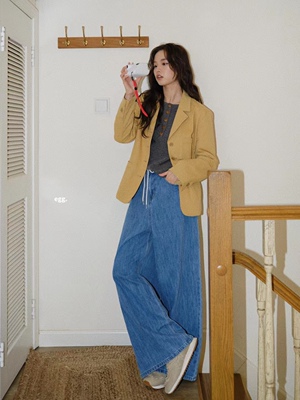 鸡蛋家egg三口袋日系复古简约纯色西装外套均码