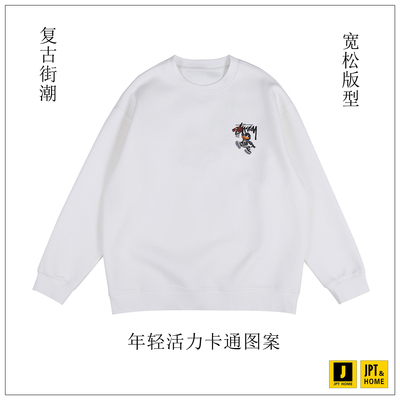 宽松卡通人物图案长袖圆领卫衣