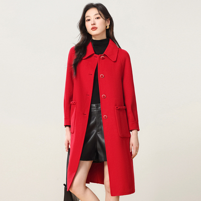 HS228新款简约翻领双面呢中长款羊毛大衣外套商场同款2025冬季