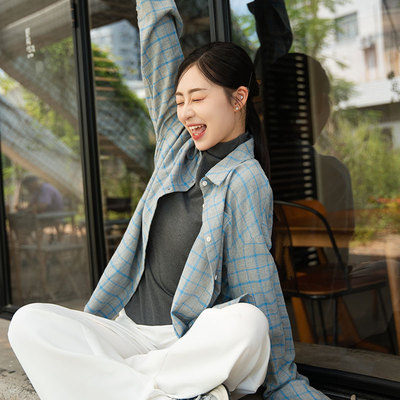 justalit美拉德格子宽松衬衫外套