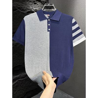 拼色翻领短袖polo衫男士t恤夏季新款时尚潮流半袖撞色带领上衣男