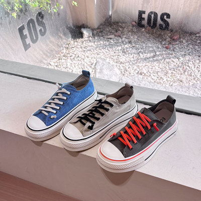 韩版复古风厚底帆布鞋女圆头系带休闲板鞋百搭潮鞋