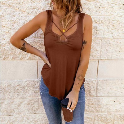 Female cross solid color sexy camisole women's blouse女背心