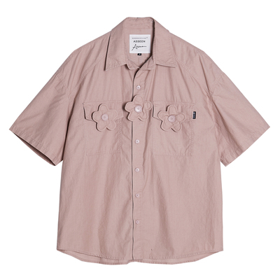 ASSEEN尔幸 立体花装饰工装短袖水洗衬衫 显白橡皮粉色 男女同款