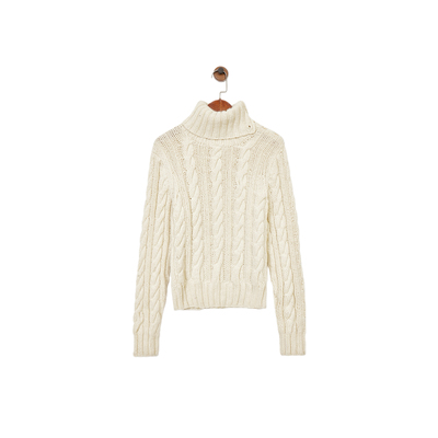 美系经典双R扭绳手织高领针织衫