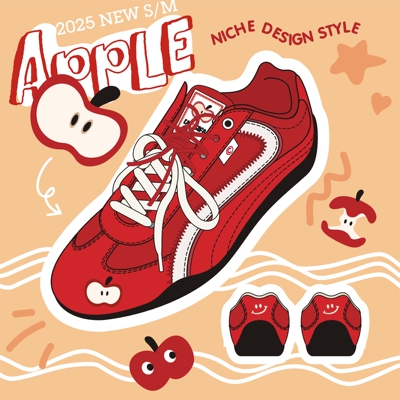 【emoji-lab系列】猫与沙发/苹果鞋红色薄底赛车鞋新款情侣德训鞋