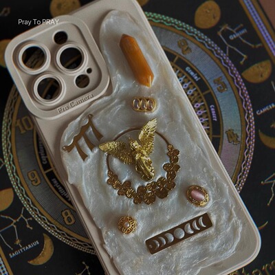 「守护天使」指引庇护好运手工镶嵌天然玛瑙手机壳memor