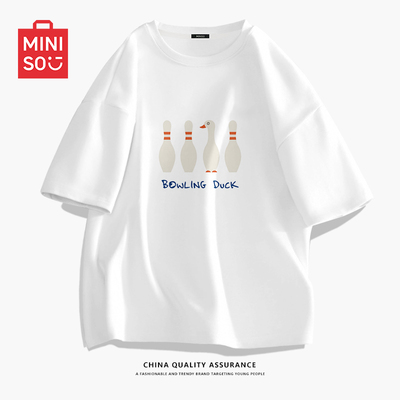 MINISO/名创优品夏季新款短袖t恤男宽松百搭印花体恤衫上衣服zg