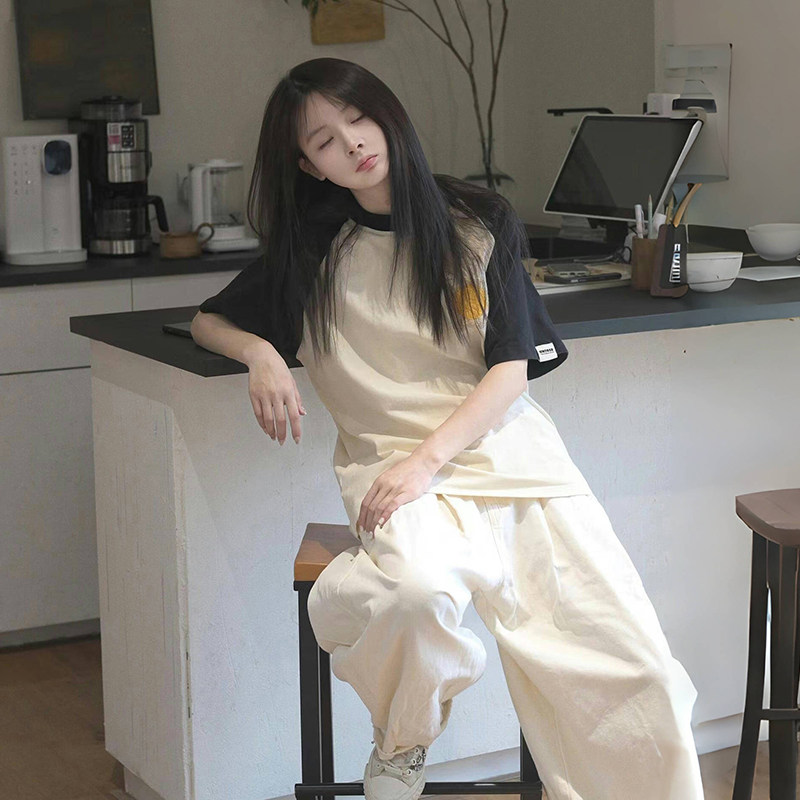 欧美式设计插肩短袖T恤女夏设计感小众宽松显瘦慵懒半袖体恤上衣