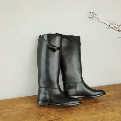 盛先生 内增高靴子女厚底瘦瘦长筒靴骑士靴黑色长靴修饰腿型
