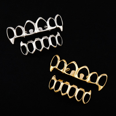 金澳饰品欧美镂空尖牙套嘻哈潮人大金牙真金电镀Teeth Grillz