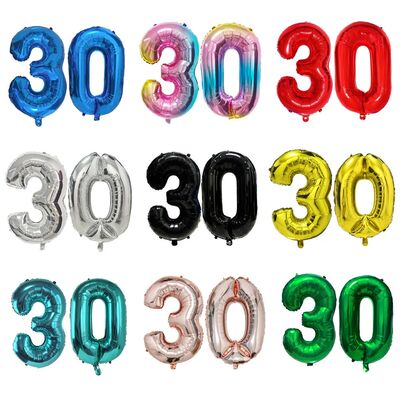 Number 30 Balloon 30 Digit Balloon Thirty Blue Figure Green