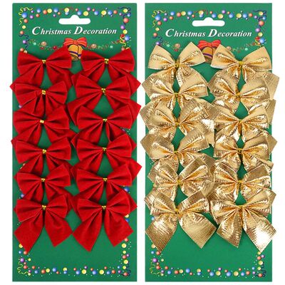 12/24pcs Christmas Bow Red Gold Mini Xmas Tree Bowknot Penda