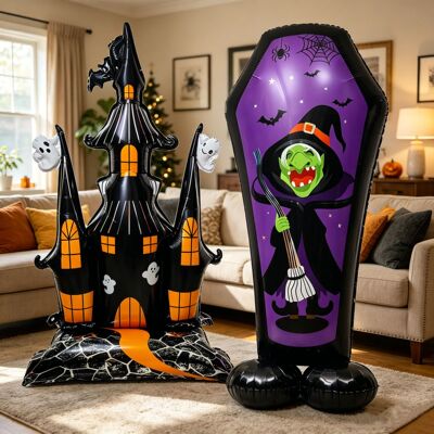 Large Halloween Standing Foil Balloons Haunted House Castle