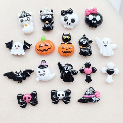 20Pcs Cute Cartoon Halloween cat, pumpkin, bat Nail Art Resi