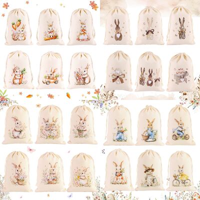 6pcs Happy Easter Cotton Candy Bags Bunny Eggs Treat Gift Ba