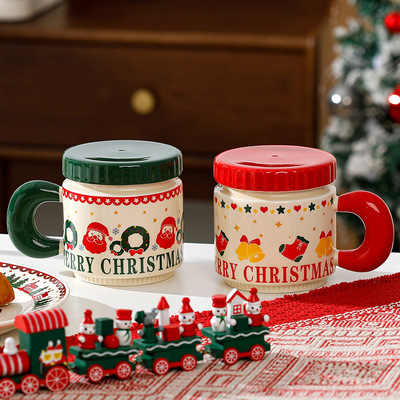 Cute Ceramic Christmas Mug Personalized Water Cup With Lid H