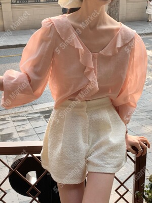 韩国直邮东大门代购正品2026春季 allover 柔美气质荷叶边衬衫