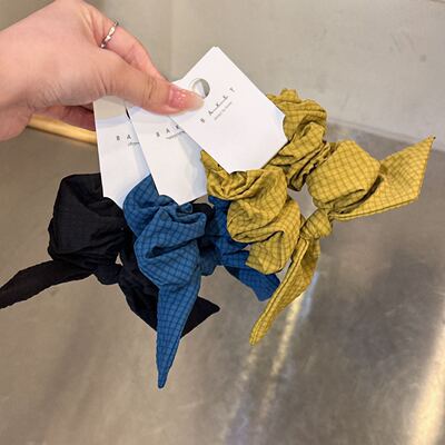 8.24韩国baket发饰彩色格子蝴蝶结兔耳朵大肠发圈