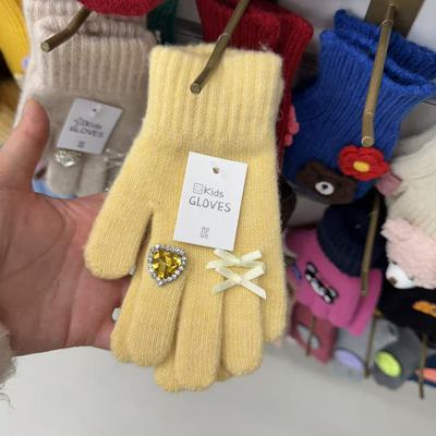 12.18韩国饰品maylee纯色针织钻钻蝴蝶结手套儿童6-9岁