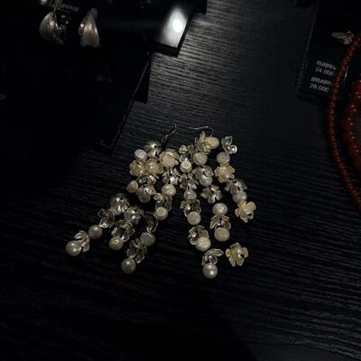 7.21韩国Trois de LEI重工花朵珍珠流苏耳饰