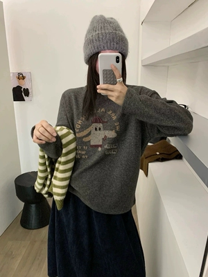 erume家可爱小狗印花加厚磨毛T恤