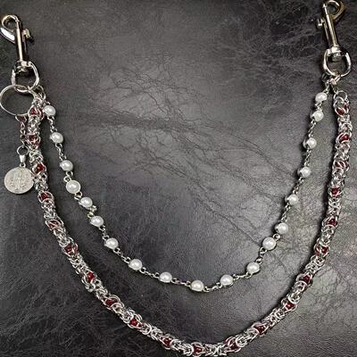 CGYYDS 24ss 青春版 时尚先锋简约双层夹珠镶嵌宝石包链手工裤链