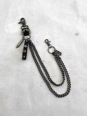 CGYYDS新款头层牛皮复古宝石双枪子弹双裤链合金挂饰重工