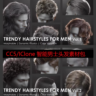 远程安装 CC5 IClone8 10个智能发束男士头发素材Hairstyles10