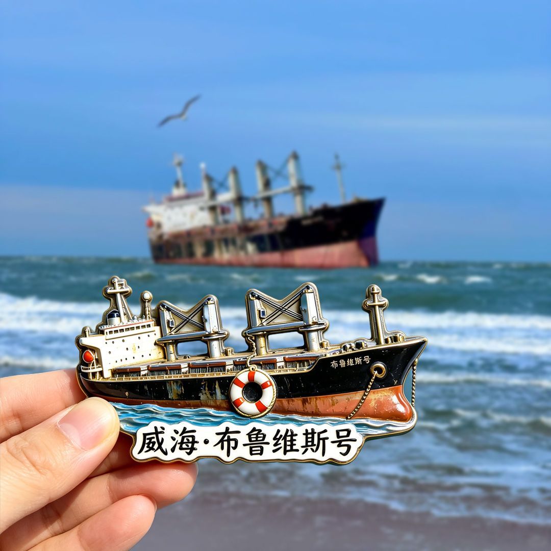 威海布鲁维斯号船形旅游纪念文创礼品树脂立体3D浮雕磁吸冰箱贴