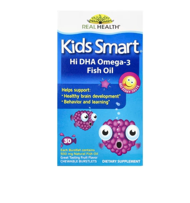美国Bioglan Kids Smart®Hi DHA-Omega 3儿童鱼油水果味30粒咀嚼