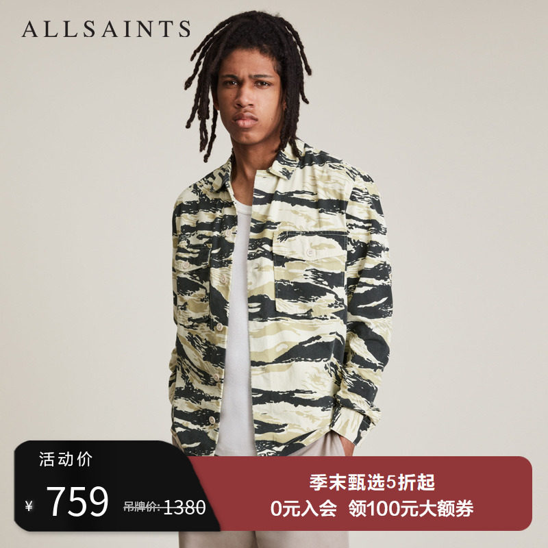 ALLSAINTS男士迷彩衬衫秋装新款军旅复古外套上衣MS103V_虎窝淘