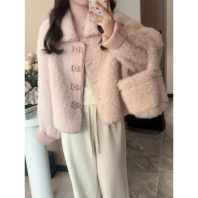 粉色加厚毛绒氛围感宽松软糯外套