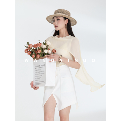 MD依诺【灵动飘影】2026夏季款设计感韩系法式风飘带无袖T恤上衣