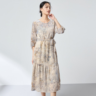 水墨【26春新品】新中式晕染重工提花连衣裙圆领轻奢贵气裙子1803