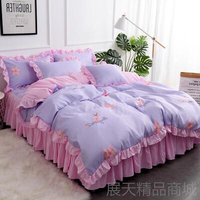 正品粉/色软萌少女心印花四件公主风床裙被套女神1.51.8套范m床品