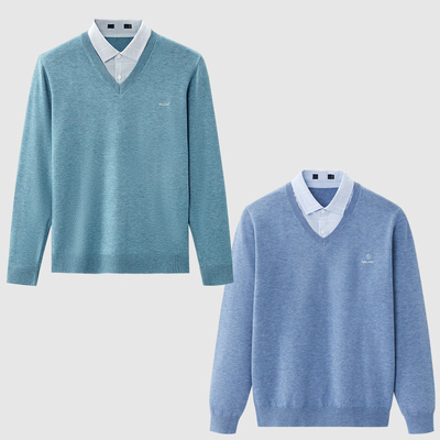 晟莜襕套头针织衫衬衣领帅气毛衣