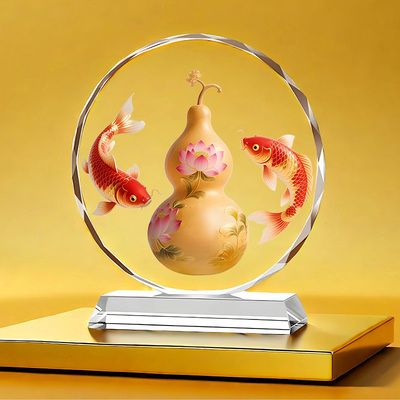 纳福葫芦水晶摆件年年有余锦鲤鱼桌面装饰品招财五福福禄双全摆台
