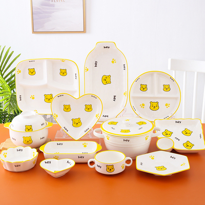 陶瓷卡通餐具萌萌熊萌萌兔卡通恐龙餐具儿童餐具套装碗盘碟超可爱