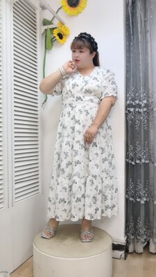 Mel 2695# 印花蝴蝶长款连衣裙