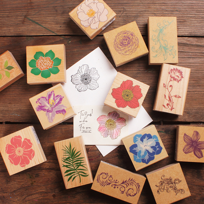 日本复古手帐花草植物藤蔓文字章